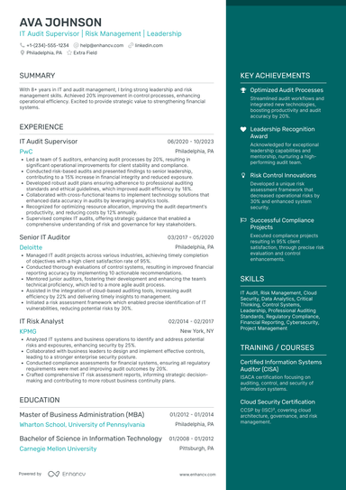 21 IT Auditor Resume Examples & Guide for 2025