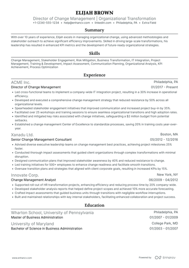 15 Change Management Resume Examples & Guide for 2025