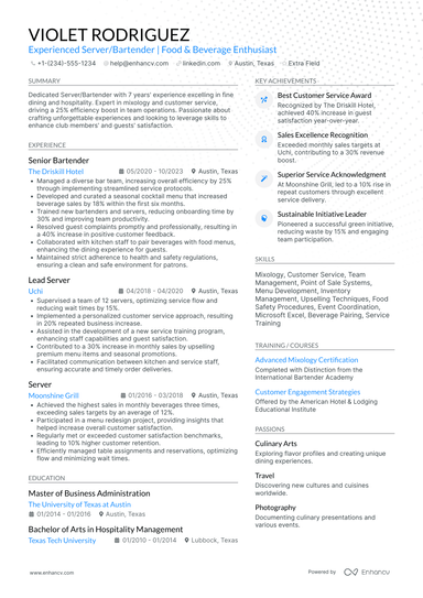 17 Fine Dining Server Resume Examples - March 2025