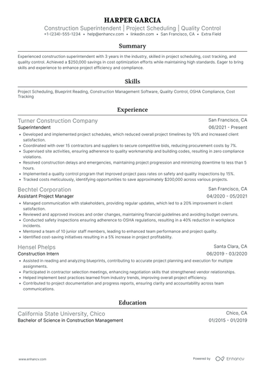 21 Construction Superintendent Resume Examples & Guide for 2025