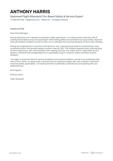 6 Professional Flight Attendant Cover Letter Examples and Template for ...
