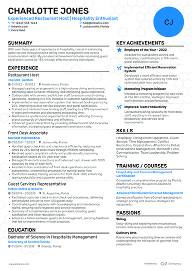21 Host and Hostess Resume Examples, Templates & Guide for 2025