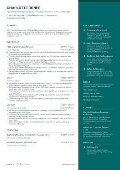 10 Waitress Resume Examples & Guide for 2025