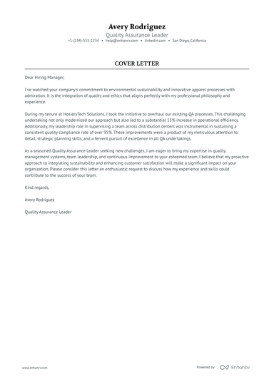 8 Professional Quality Manager Cover Letter Examples and Template for ...