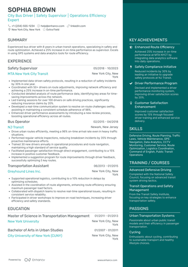 17 Bus Driver Resume Examples & Guide for 2025