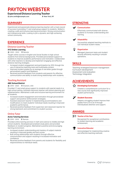 3 Online Teacher Resume Examples & Guide for 2024