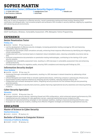 11 Penetration Tester Resume Examples & Guide for 2025