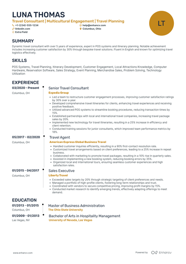 21 Travel Consultant Resume Examples & Guide for 2025