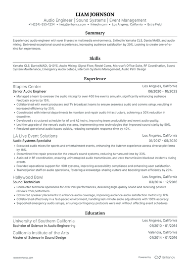 20 Audio Engineer Resume Examples & Guide for 2025