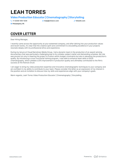 8 Professional Filmmaker Cover Letter Examples and Template for 2024 ...