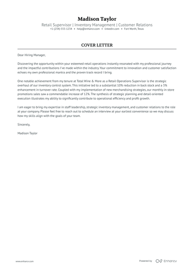 8 Professional Store Manager Cover Letter Examples and Template for ...