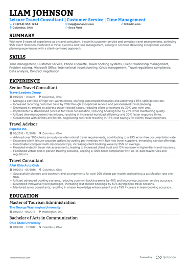 21 Travel Consultant Resume Examples & Guide for 2025