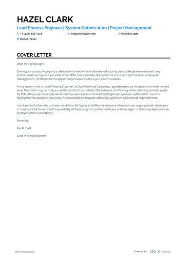 5 Professional Process Engineer Cover Letter Examples and Template for ...