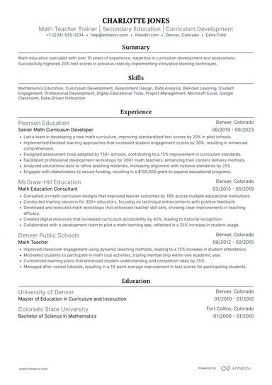 18 Math Teacher Resume Examples & Guide for 2025