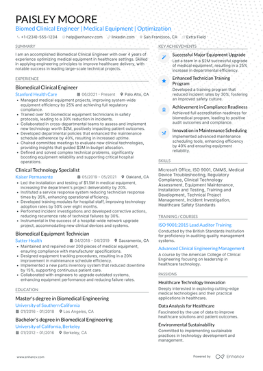 19 Biomedical Engineer Resume Examples & Guide for 2025