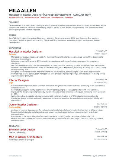 25 Interior Designer Resume Examples & Guide for 2025