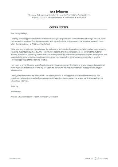 7 Professional Physical Education Teacher Cover Letter Examples and ...