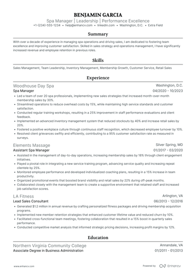 21 Spa Manager Resume Examples That Got Jobs for 2025