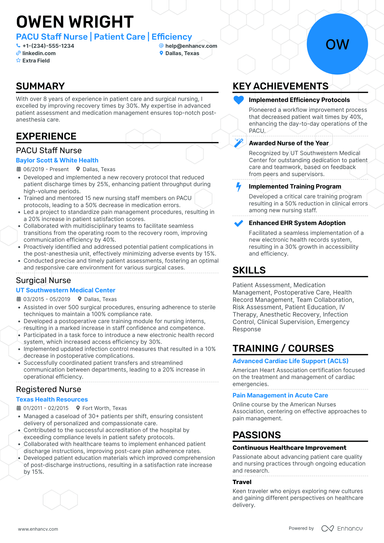 16 PACU Nurse Resume Examples & Guide for 2025