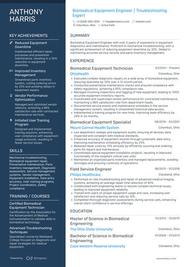 19 Biomedical Engineer Resume Examples & Guide for 2025