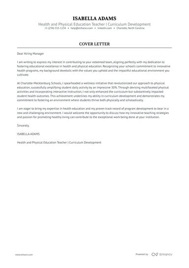 7 Professional Physical Education Teacher Cover Letter Examples and ...