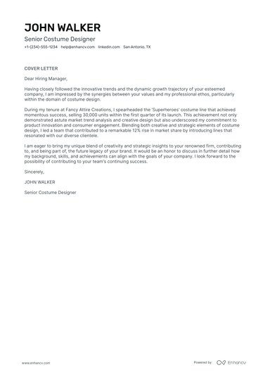 6 Professional Fashion Designer Cover Letter Examples and Template for ...