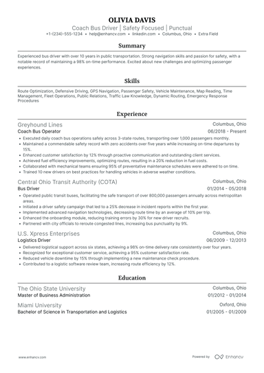 17 Bus Driver Resume Examples & Guide for 2025