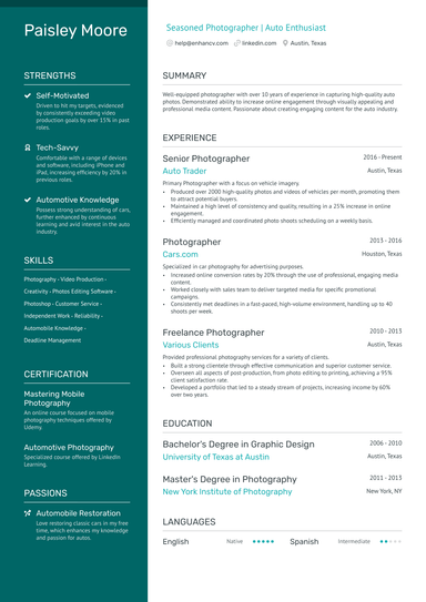 24 Photographer Resume Examples & Guide for 2025