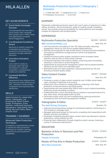 19 Motion Graphics Resume Examples & Guide for 2025