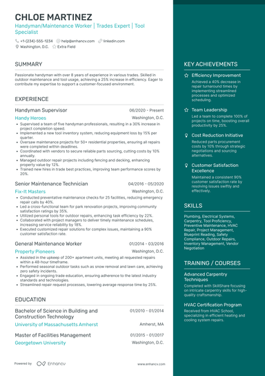18 Handyman Resume Examples - March 2025