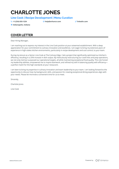 7 Professional Cook Cover Letter Examples and Template for 2025 | Enhancv