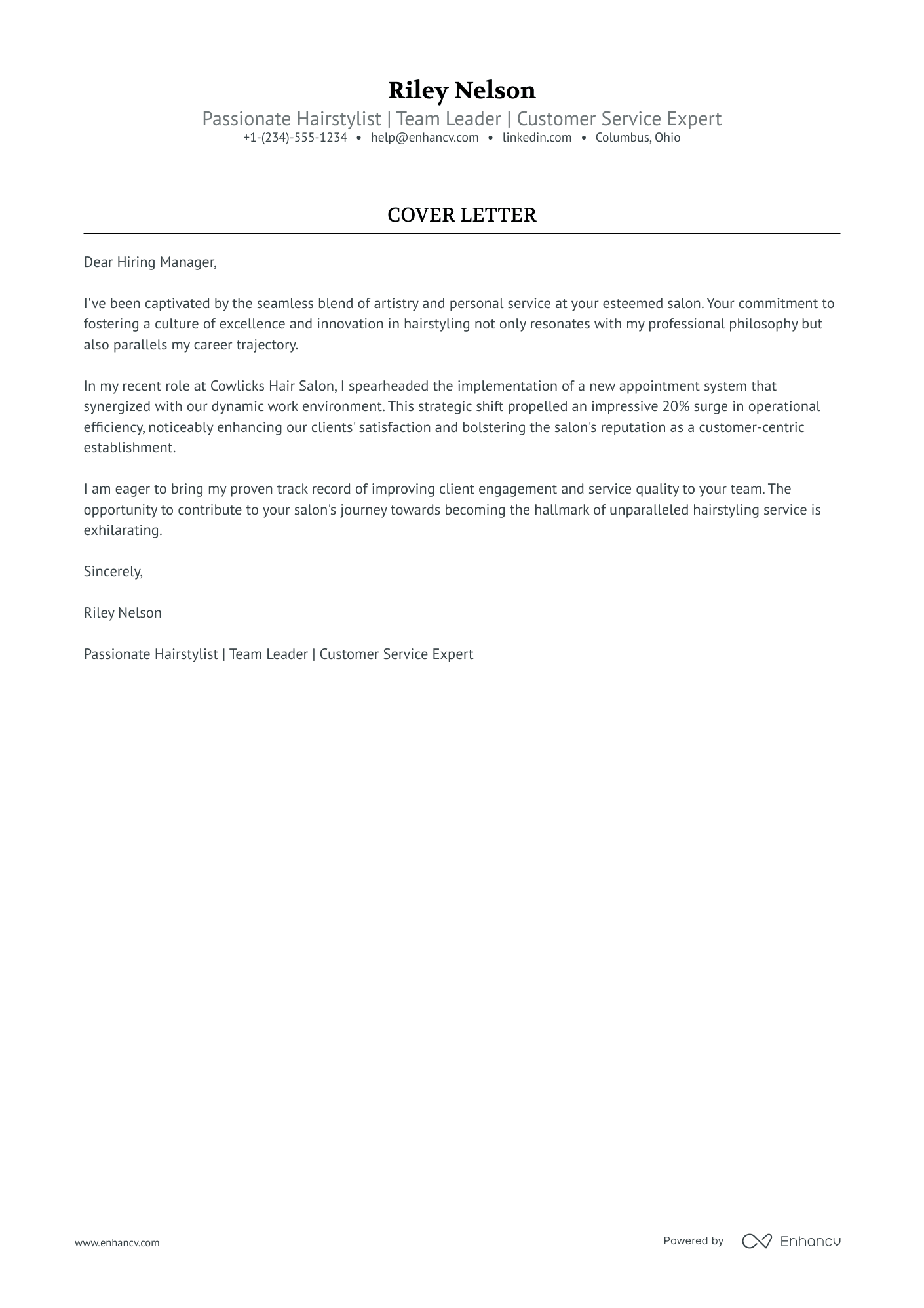 5 Professional Hair Stylist Cover Letter Examples and Template for 2024 ...