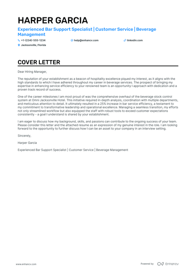 17 Professional Bartender Cover Letter Examples and Template for 2025 ...