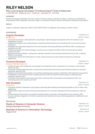 21 Angular Developer Resume Examples & Guide for 2025