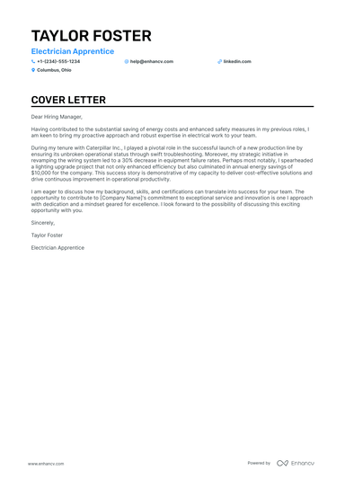5 Professional Electrician Cover Letter Examples and Template for 2025 ...