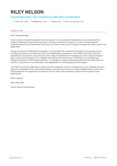 4 Professional Payroll Cover Letter Examples and Template for 2024 ...