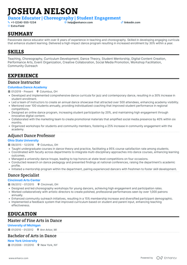 22 Dance Resume Examples & Guide for 2025