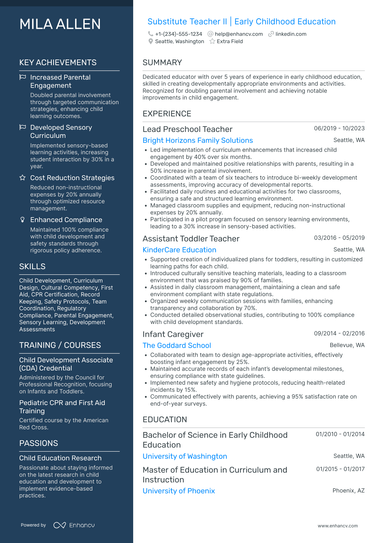 21 Early Childhood Teacher Resume Examples & Guide for 2025
