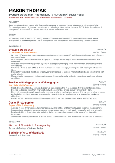 24 Photographer Resume Examples & Guide for 2025