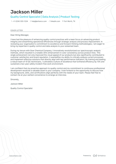 6 Professional Quality Control Cover Letter Examples and Template for ...