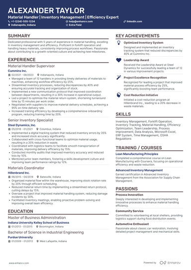 17 Material Handler Resume Examples & Guide for 2025