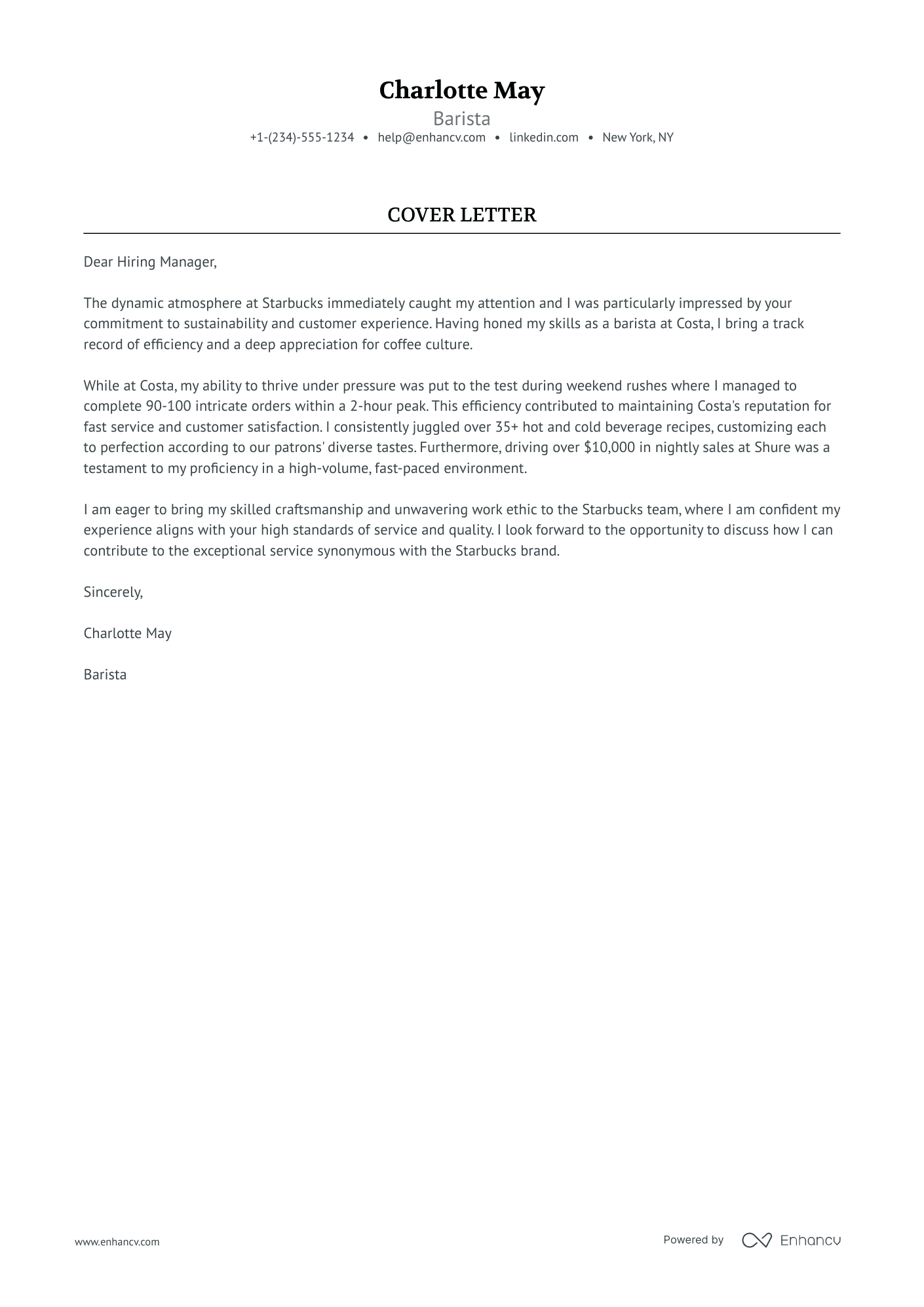5 Professional Barista Cover Letter Examples and Template for 2024 ...