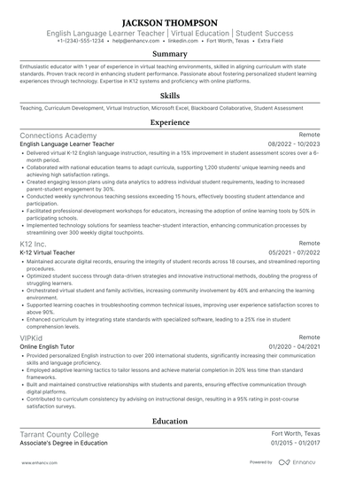 17 Online Teacher Resume Examples & Guide for 2025