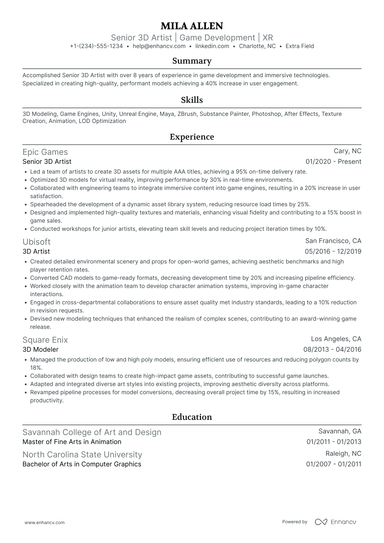 16 3D Artist Resume Examples, Templates & Guide for 2025