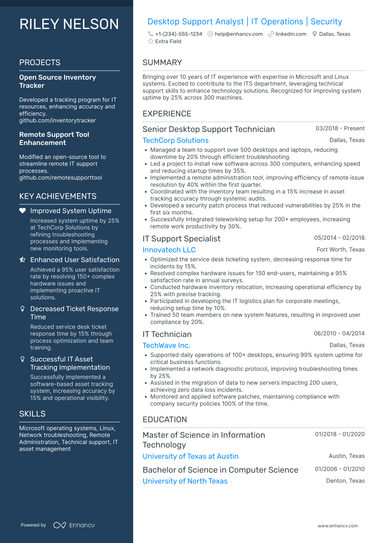 20 Desktop Support Resume Examples & Guide for 2025