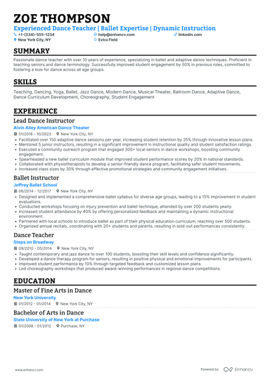 22 Dance Resume Examples & Guide for 2025