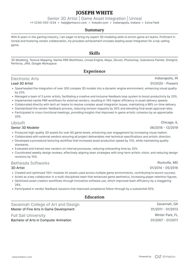 16 3D Artist Resume Examples, Templates & Guide for 2025