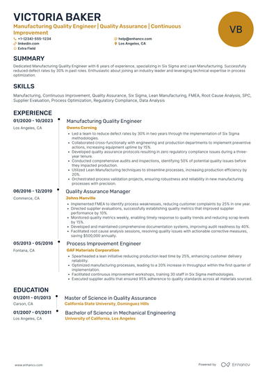 21 Manufacturing Engineer Resume Examples & Guide for 2025