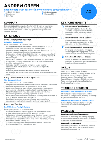 20 Kindergarten Teacher Resume Examples & Guide for 2025