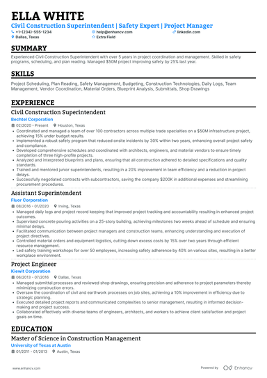 21 Construction Superintendent Resume Examples & Guide for 2025